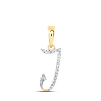 Small Tiny 10K Yellow Gold Round Diamond J Initial Letter Pendant Charm ...