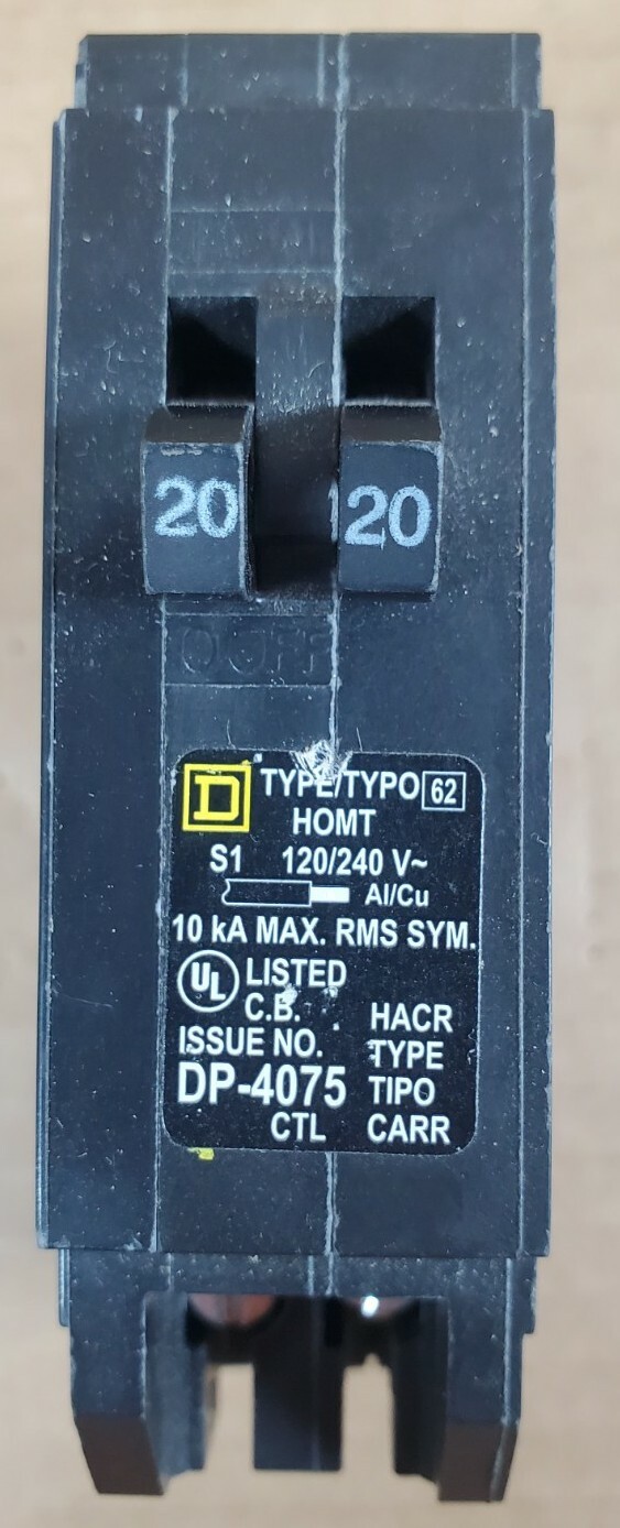 HOMT2020 Square D Tandem Circuit Breaker 20/20 Amp 1 Pole 120/240V | eBay