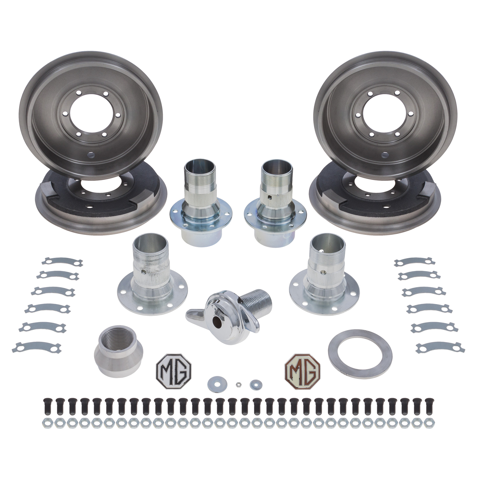 MG TD TF Wire wheel Conversion kit 4 Hubs 4 brake drums 1 Wheel adapt ...