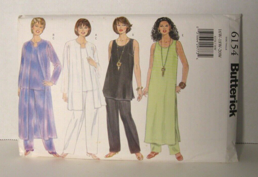 Butterick 6154 Easy Jacket, Top, Tunic & Pants Women's 16W-20W Pattern ...