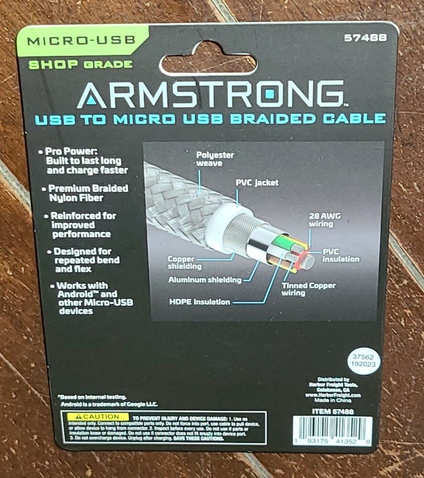 ARMSTRONG USB to Micro USB Braided Cable 6ft. Cable- Micro USB #57488 ...