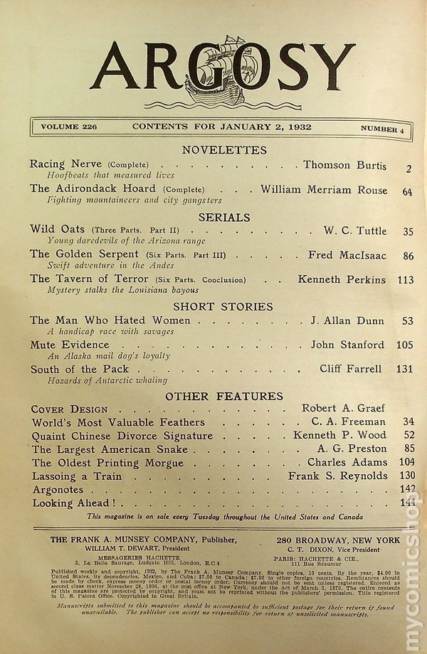 Argosy Part 4: Argosy Weekly Jan 2 1932 Vol. 226 #4 VG/FN 5.0 Low Grade ...