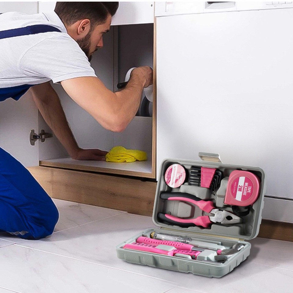 Women Pink Tool Set DIY Kit with Pink Hammer, Pliers, Screwdrivers 24 ...