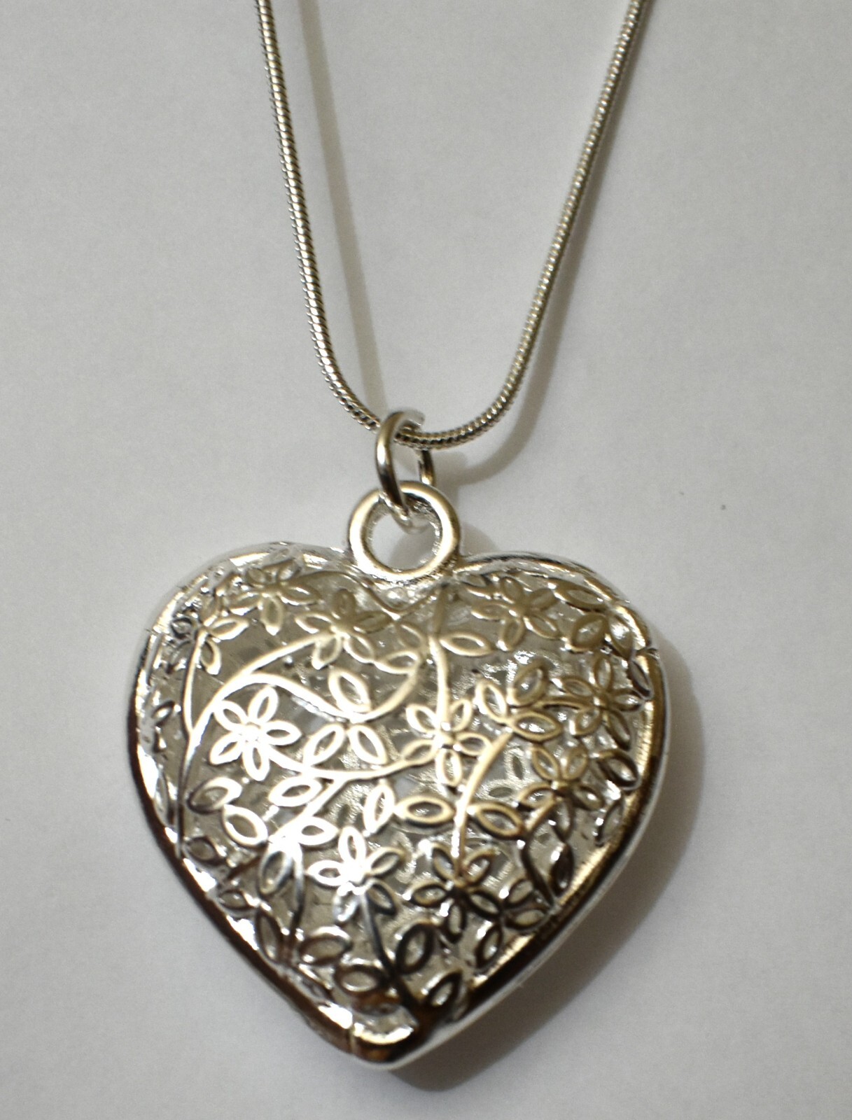 Sterling Silver Puffed Heart Pendant Necklace .521 Oz Silver. Content ...