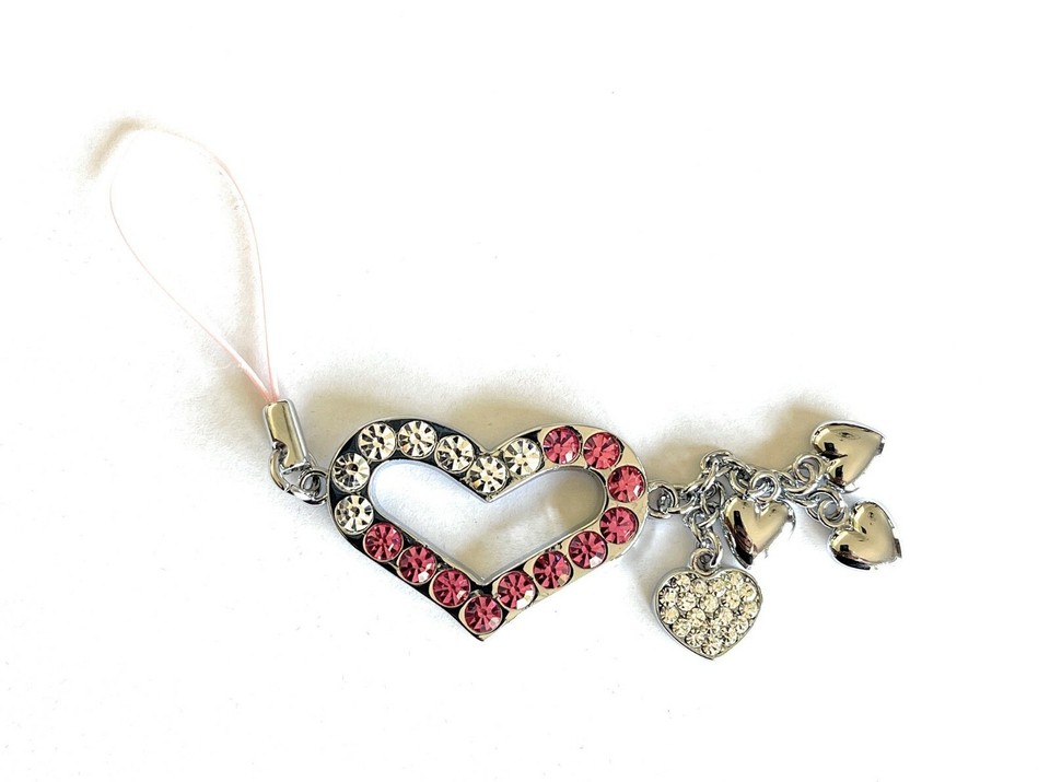 Cute Cell Phone Strap Heart Charm Pink Crystal Christmas Gift Silver ...