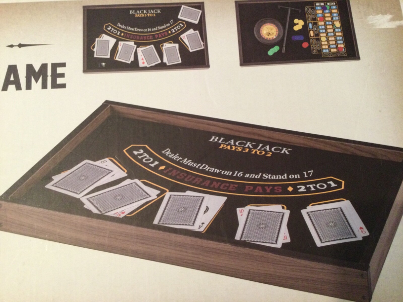 2 In 1 Casino Game Blackjack And Roulette Wheel Table Wood Tray 20 x 12 ...