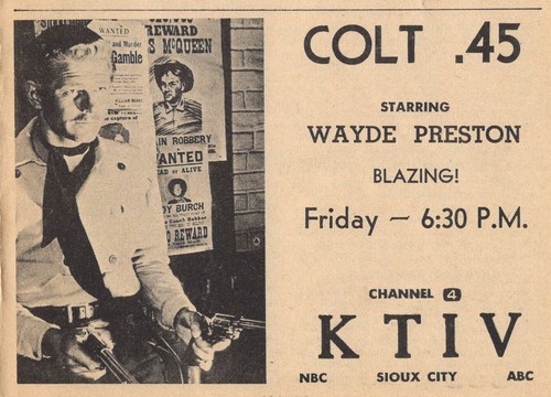 1959 KTIV TV WESTERN AD ~ COLT 45 starring WAYDE PRESTON Sioux City ...