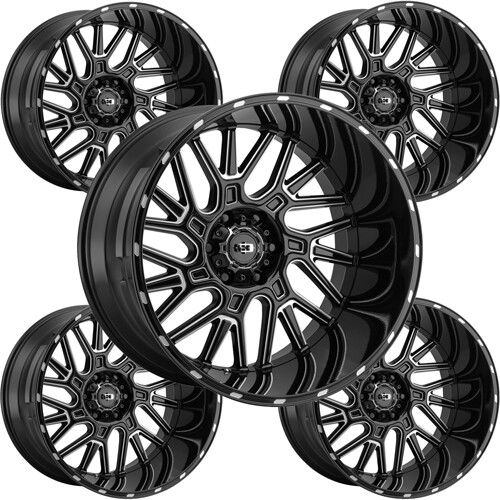 (Set of 5) Vision 404 Brawl 22x12 6x5.5" -51mm Black/Milled Wheels Rims ...