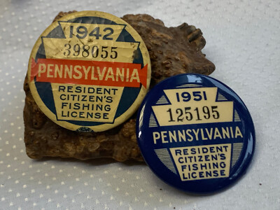 Vtg 1942 / 1951 Pennsylvania Resident Citizen's Fishing License Buttons ...