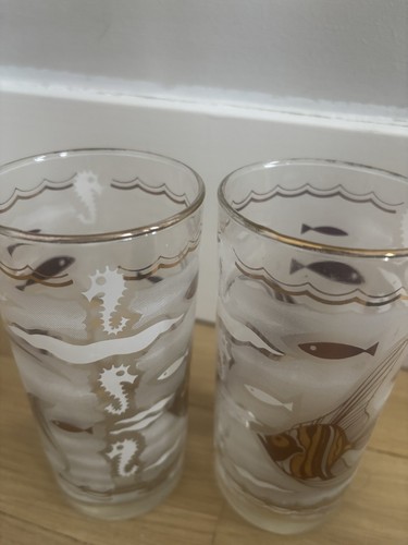 Vintage Libbey Marine Life Atomic Fish Glassware Gold Rimmed Set Of 2 ...