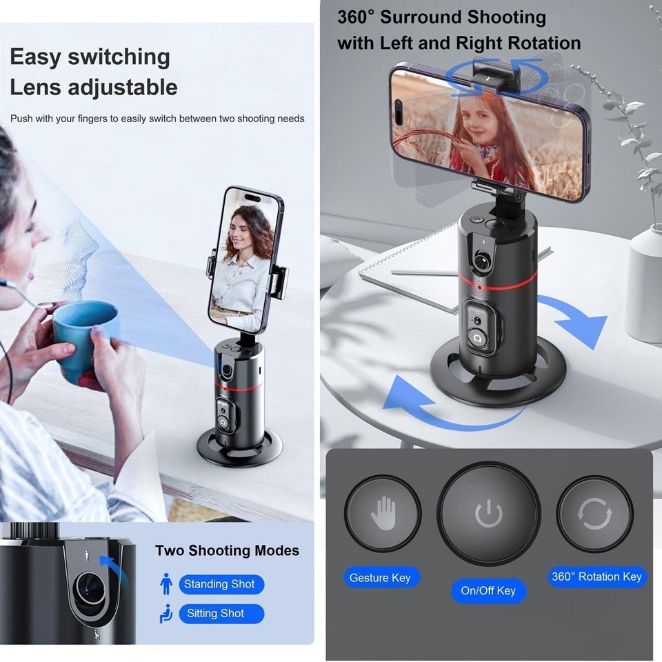 Auto Face Tracking Tripod 360° Rotating Auto Tracking Phone Camera ...