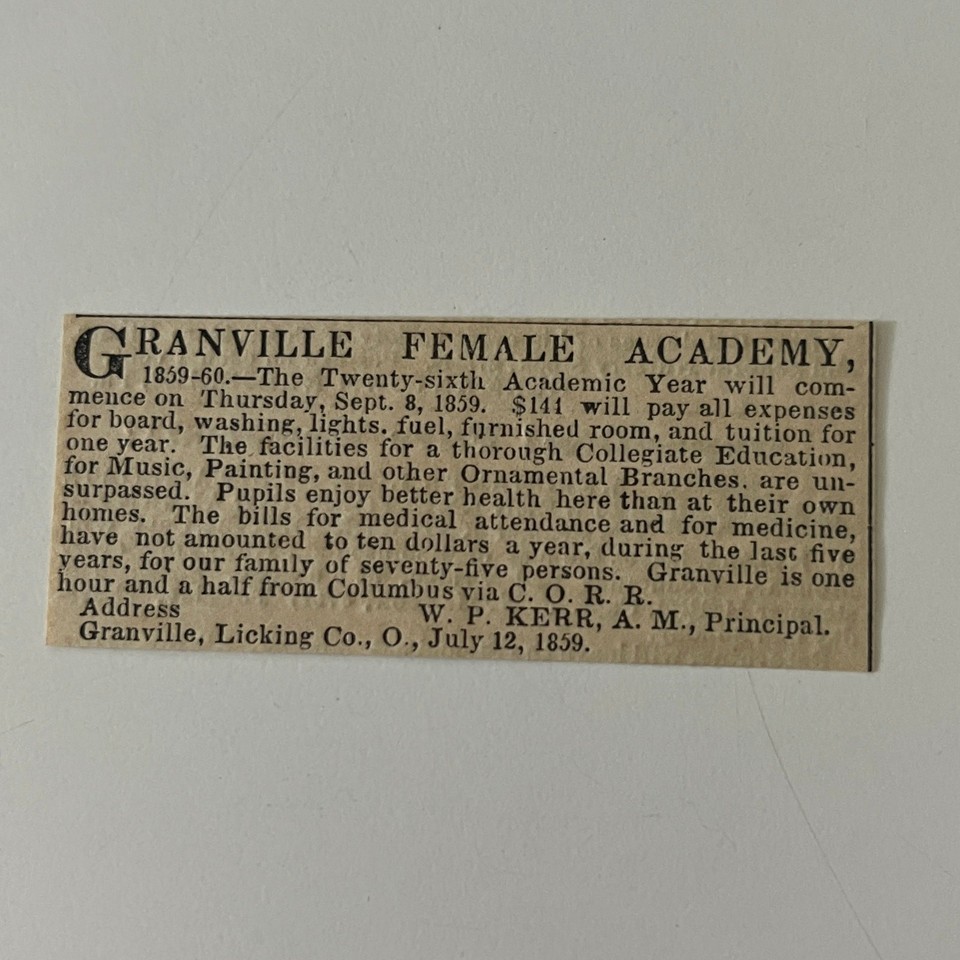 Licking Co. W. P. Kerr Granville OH 1859 New York Clipping SAH5-S44 | eBay