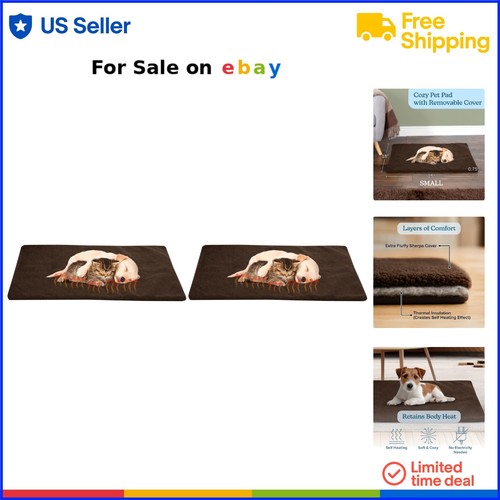 Self Warming Pet Mat Brown 25x18 Inch Fuzzy Insulated for Small Dogs ...