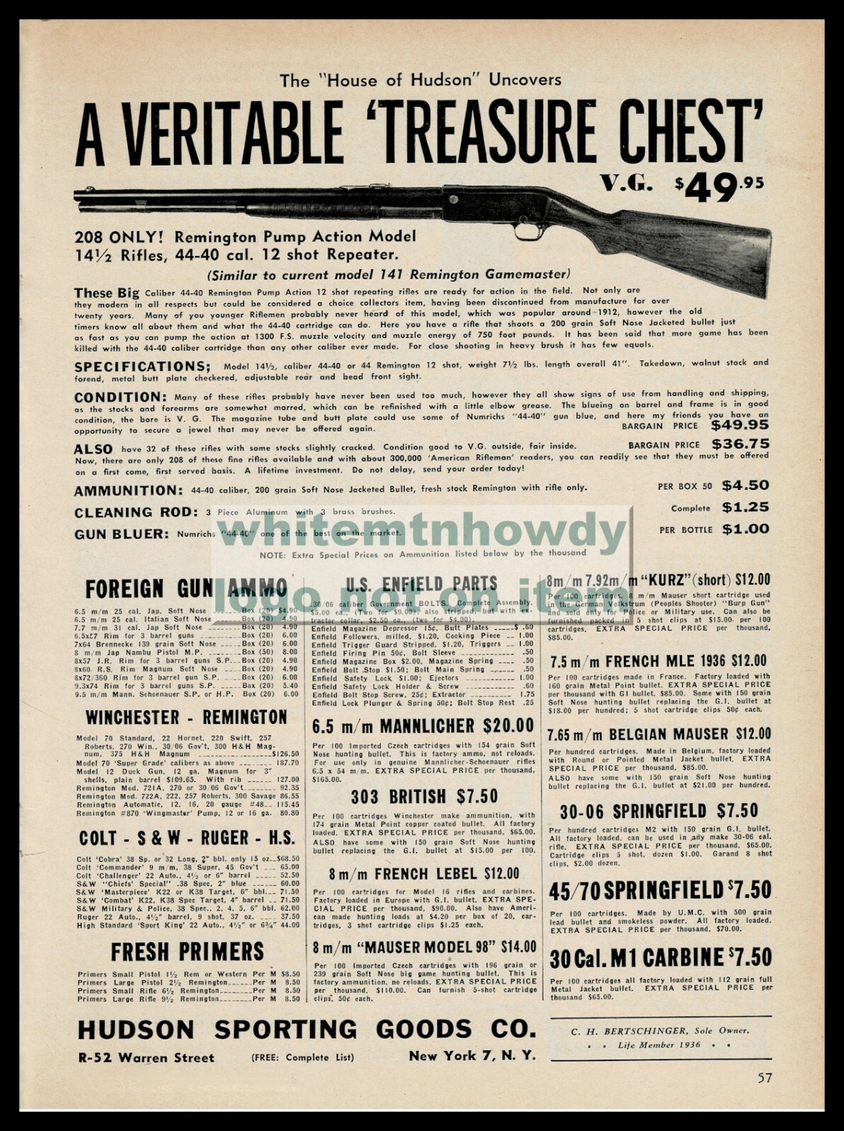 1952 REMINGTON Model 14 1/2 Pump Action Rifle Original Hudson Sporting ...