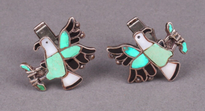 Zuni Modernist Vintage Bald Eagle Sterling Silver Turquoise Gem Inlay ...