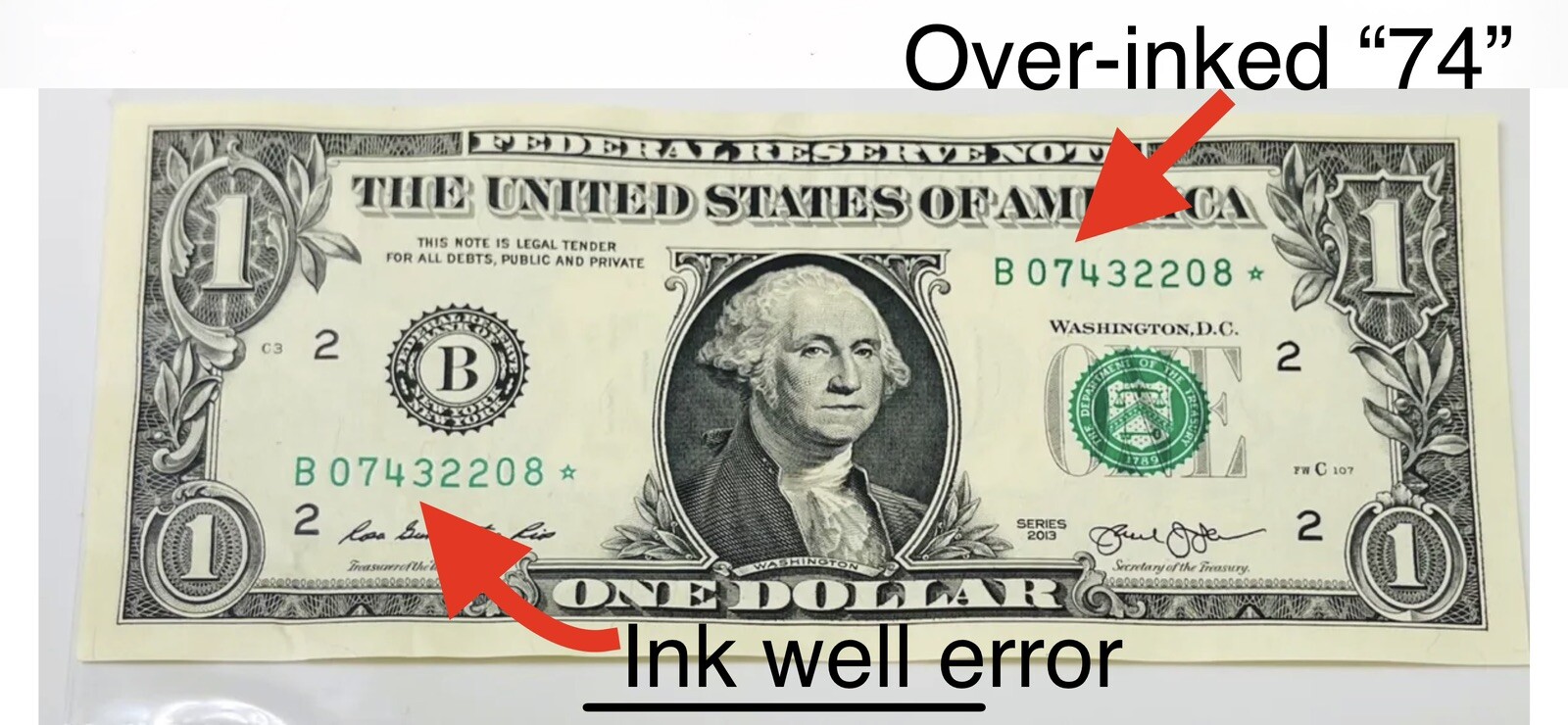 2013 (B) Series One Dollar Duplicate Serial Print Star Note Crisp FW ...