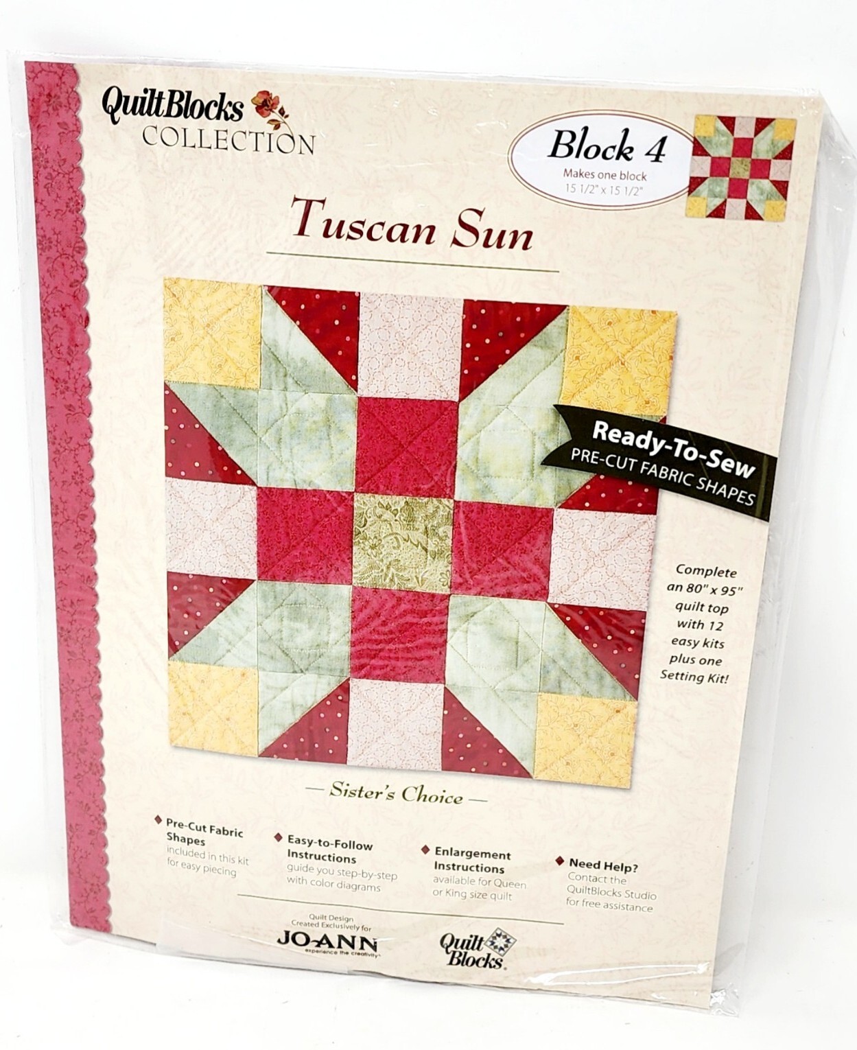 Joann Fabrics Quilt Blocks Collection TUSCAN SUN Block # 4 Kit Pre-cut ...