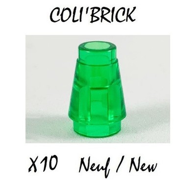 Lego 4589 b - 10x Brique cone / Cone 1x1 top groove - Vert / Trans ...