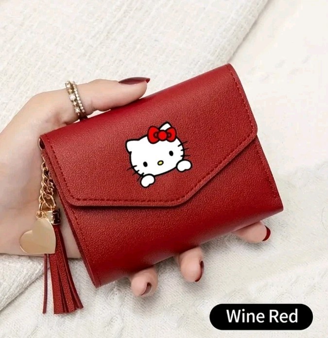 Hello Kitty Mini Wallet Red Tri Fold Coin Card Holder Tassel Sanrio ...