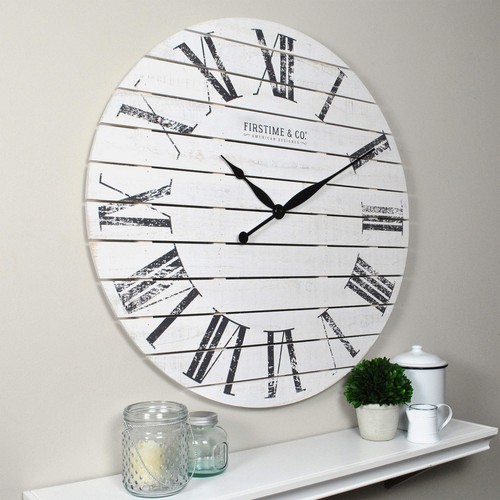 and Co. Farmhouse Shiplap Wall Clock, American Crafted, White, Wood, 29 ...