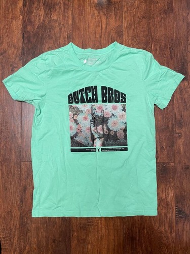 Dutch Bros Coffee Brothers Peace Sign Floral Print Mint Green T-Shirt ...