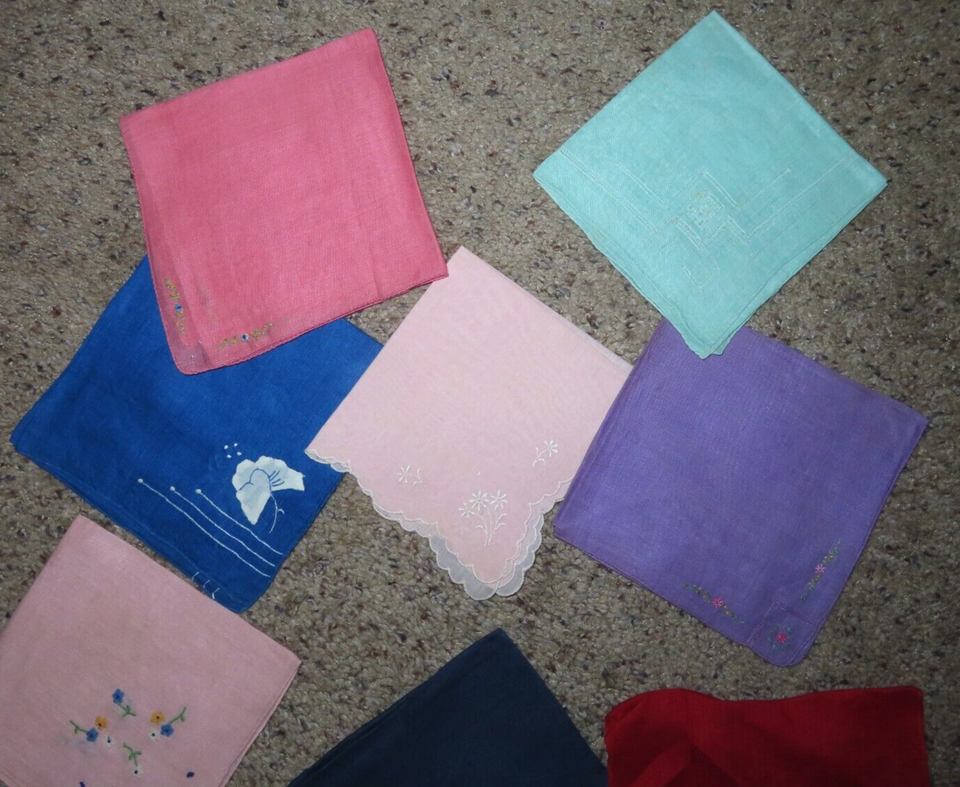 Lot 11 Vintage Embroidered Ladies Handkerchiefs Hankie Bold & Pastel ...