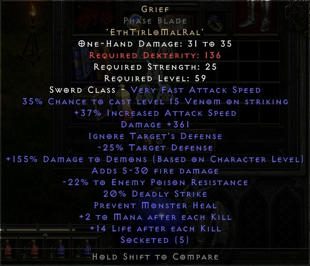 Diablo 2: Resurrected Grief Phase Blade💥 Softcore D2R Items 💥 PC NA/EU ...