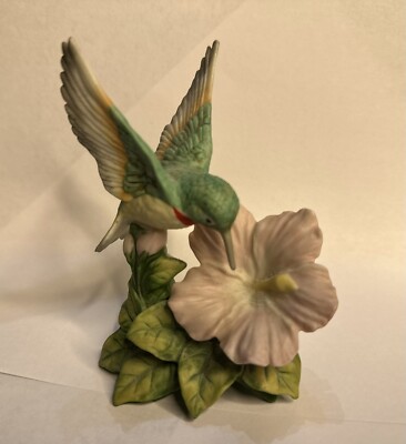 Porcelain hummingbird hibiscus flower figurine | eBay