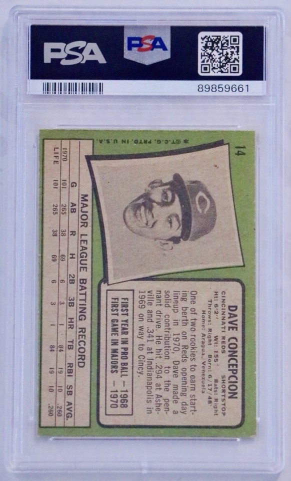 1971 Topps Dave Concepcion Rookie RC #14 PSA 5 Excellent Cincinnati ...