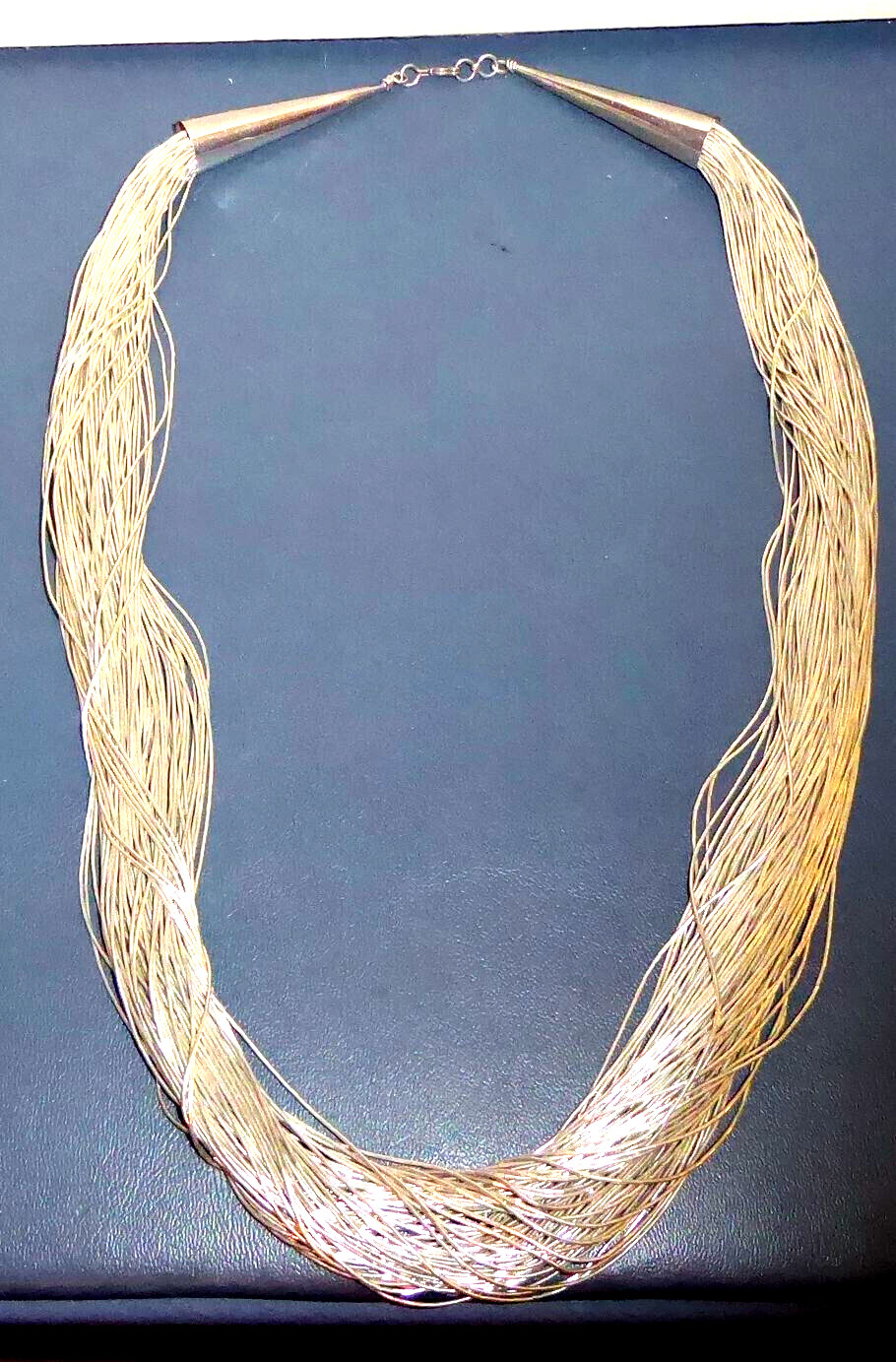 100 Strand Liquid Silver Necklace 23" Native American… - Gem