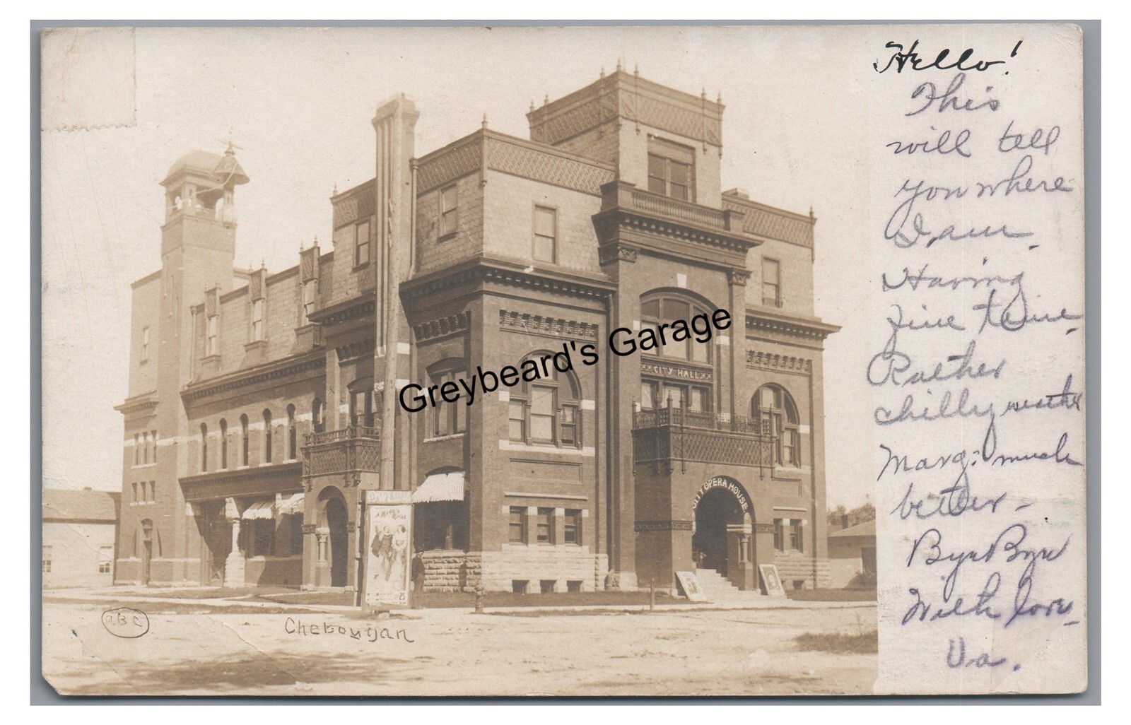 RPPC City Hall Opera House CHEBOYGAN MI Michigan Vintage Real Photo ...
