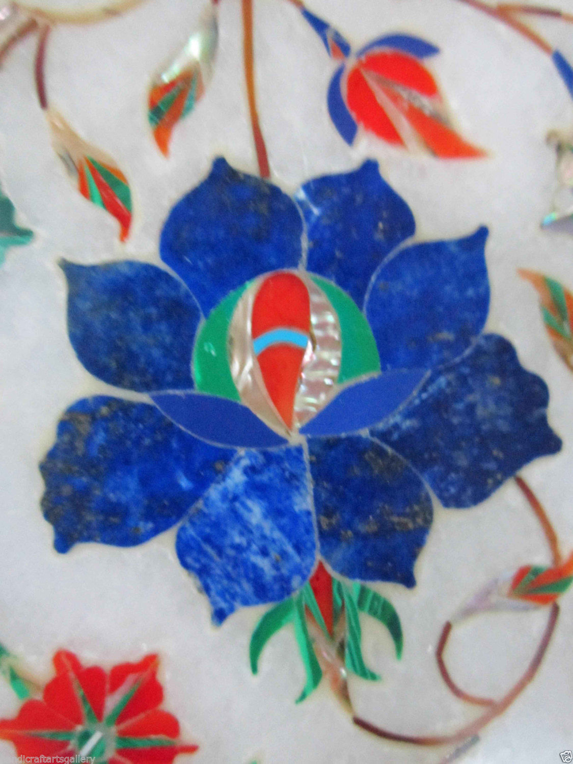 24" Marble round Table Inlay lapis stones pietradura work handmade work ...