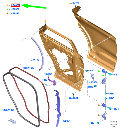 FORD EXPLORER MK6 U625 Rear Right Door Assy 2523761 LB5B-S24630-BA NEW ...