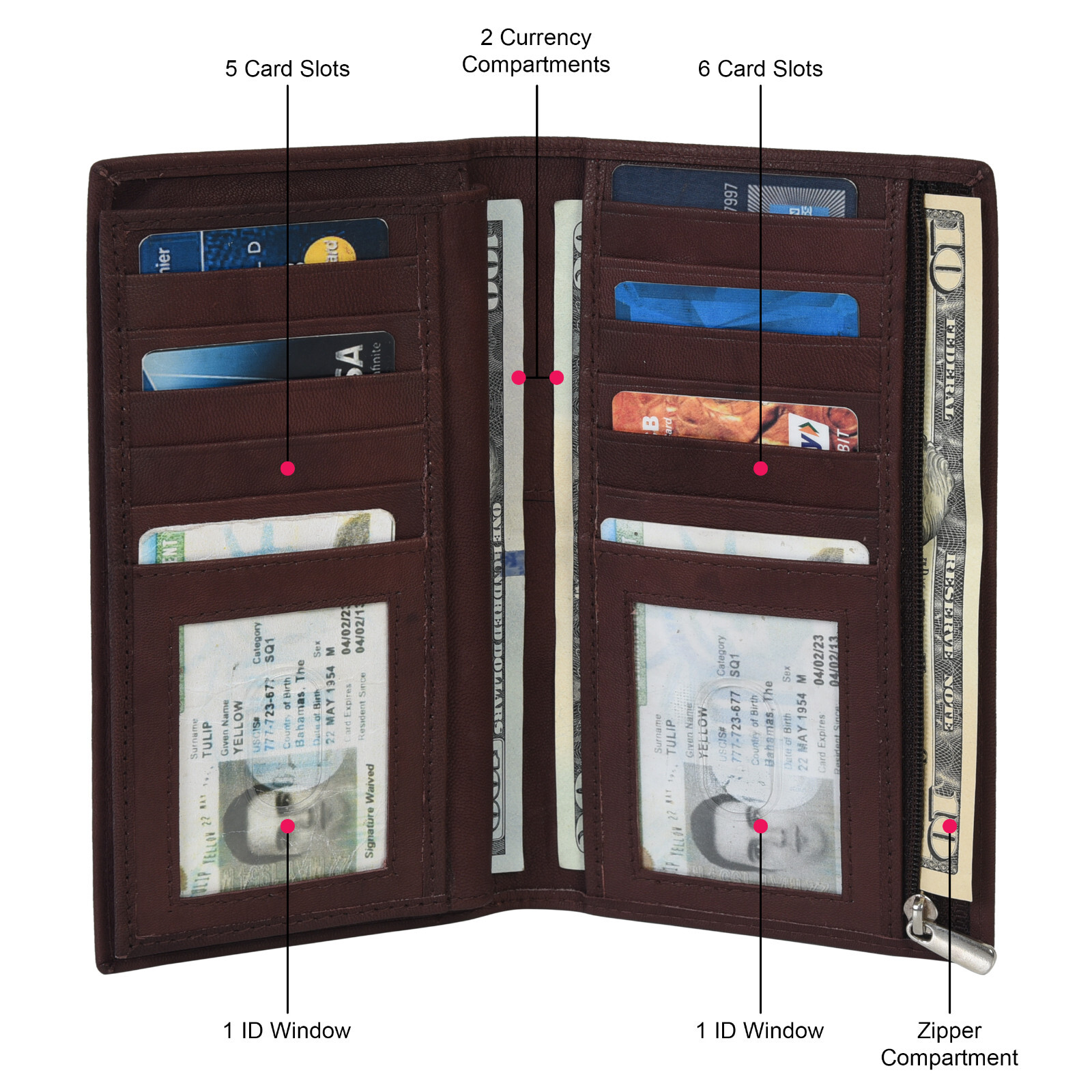 Leather Trifold Wallet For Women With Removable Checkbook Holder RFID ...