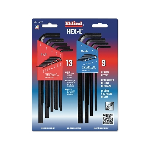 Eklind Tool Hex-L® Key Set, 22 Per Card, Hex Tip, Inch/Metric, Long Arm ...