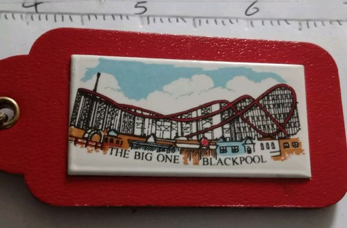 VINTAGE Keyring Leather Look Key Red Fob The BIG ONE 🎢 Roller Coaster ...