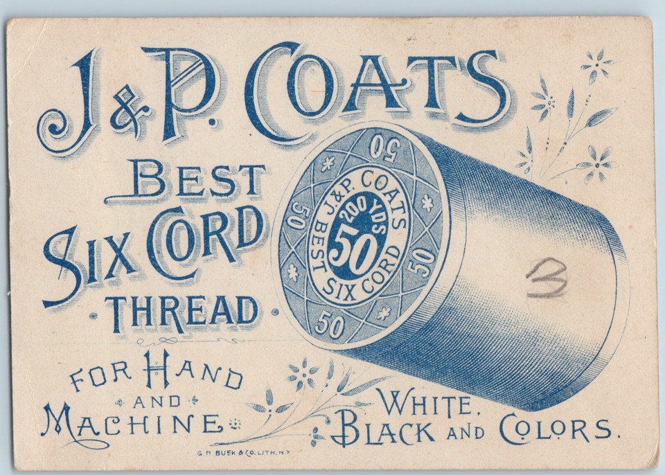 c1880s J&P Coats Thread Cute Girl Bonnet Hat Trade Card Spider Web G.H ...
