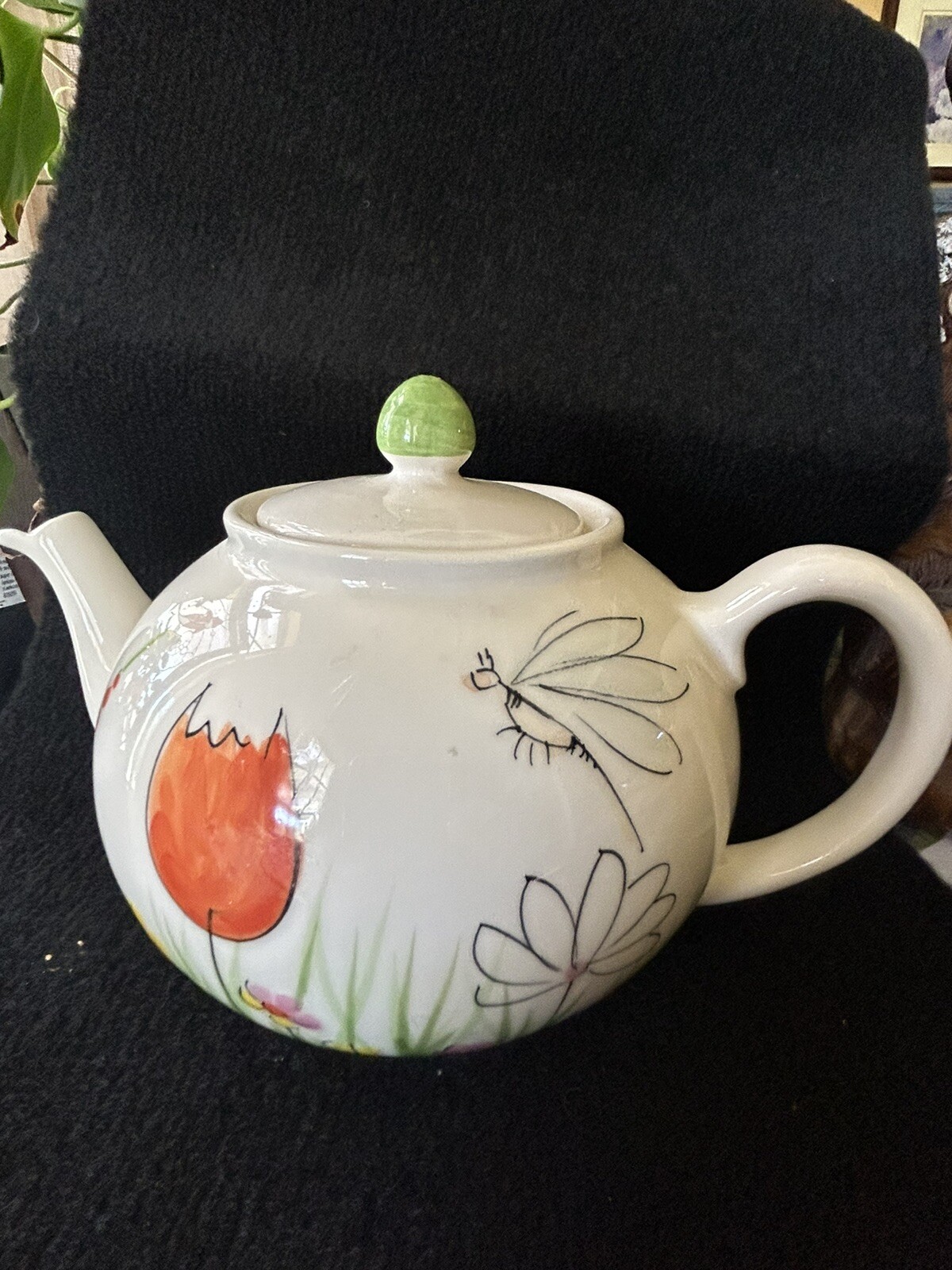 Sur La Table Ceramic Dragonfly Flowers Teapot Cute | eBay