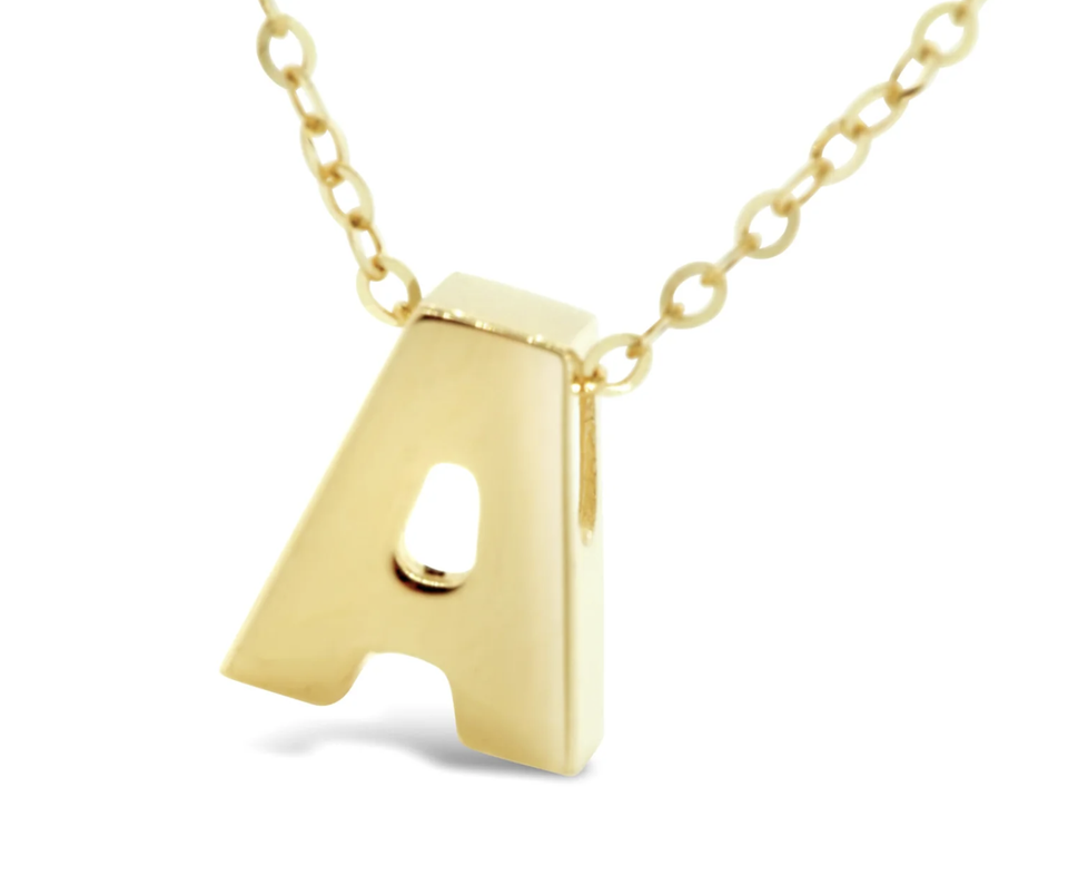 14k Solid Yellow Gold Block Letter Initial Pendant Necklac A-Z Charm ...