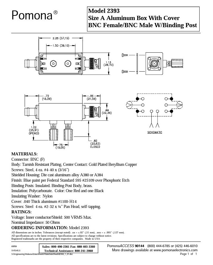 1 ea NEW POMONA 2393 PROJECT BOX BNC F to M with BANANA JACKS **NOT ...