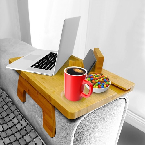 Bamboo Sofa Tray Table Clip on Side for Wide Couches Armrest Table | eBay