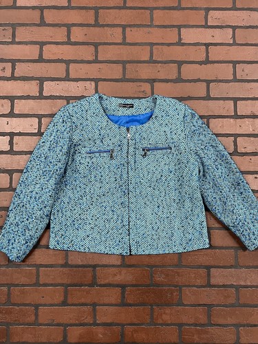 Boston Design Studio Collarless Zip Front Tweed Jacket Womens Medium | eBay
