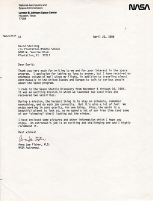 Astronaut Anna Lee Fisher Signed NASA Letter | eBay