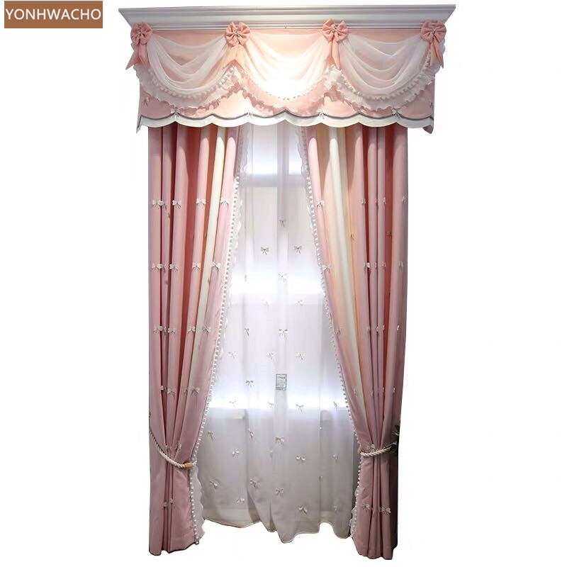 Romantic lace pink pastoral princess cloth blackout curtain valance ...
