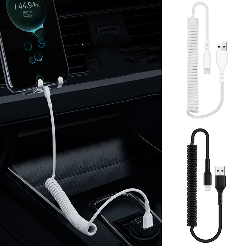 Retractable Coiled Spring for Type-C iphone Car Fast Charging Data Sync ...