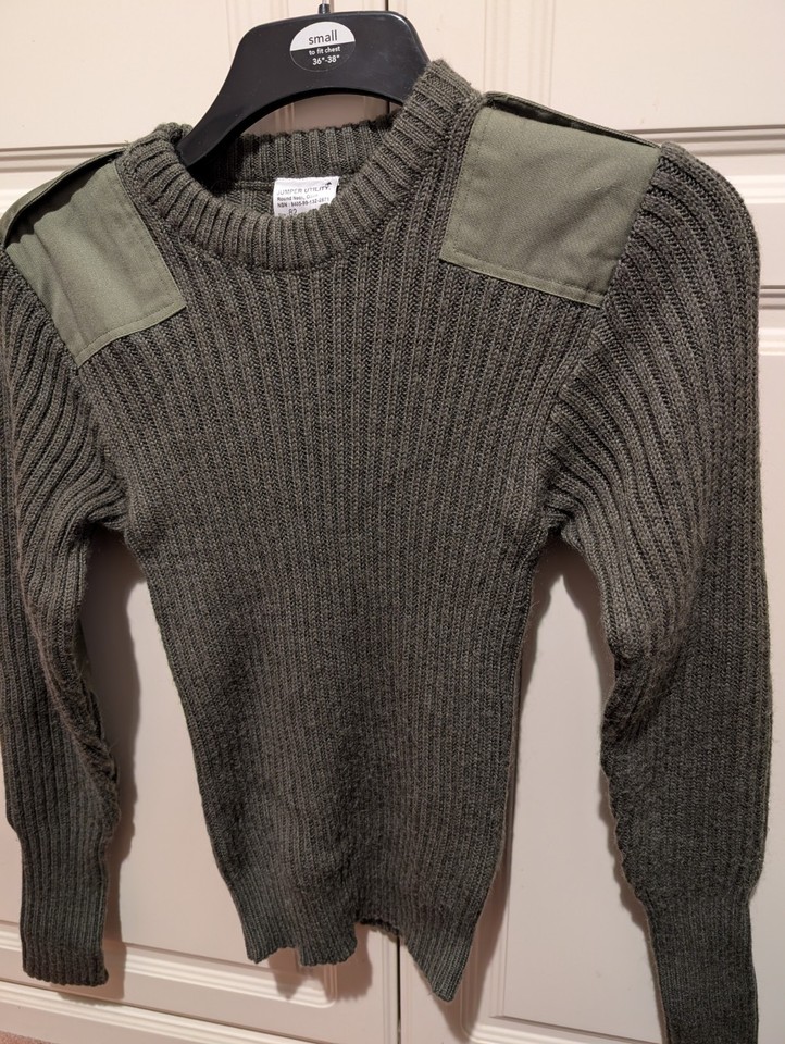 Genuine British Army Utility Jumper, Jersey Crew Neck Wool Size 82cm ...