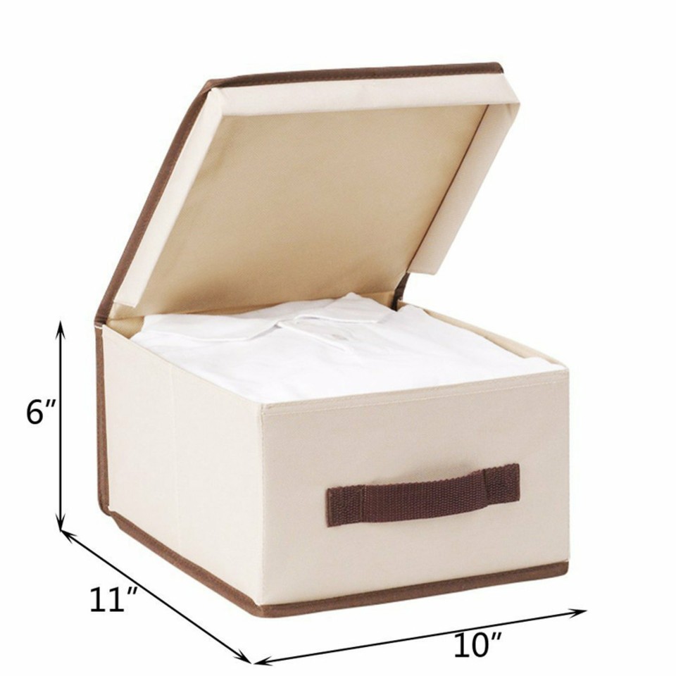 Lidded Canvas Storage Boxes with Handle For Closet Shelf Drawer ...