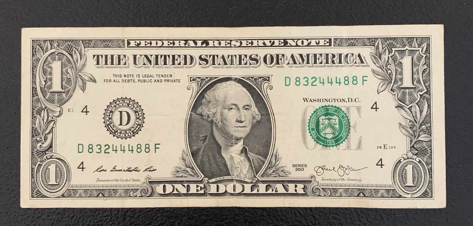 $1 ONE DOLLAR BILL - Mismatch Serial Number Color - Ink Well ...