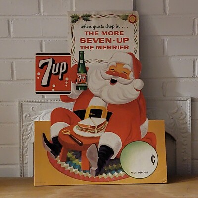 VINTAGE ADVERTISING SIGN 1964 7-UP CHRISTMAS SANTA CLAUS EASEL BACK ...