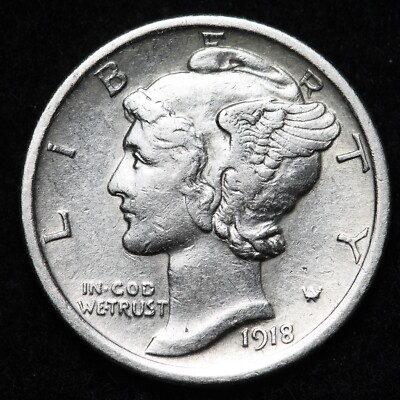 1918 Mercury Silver Dime AU E392 TSCE | eBay